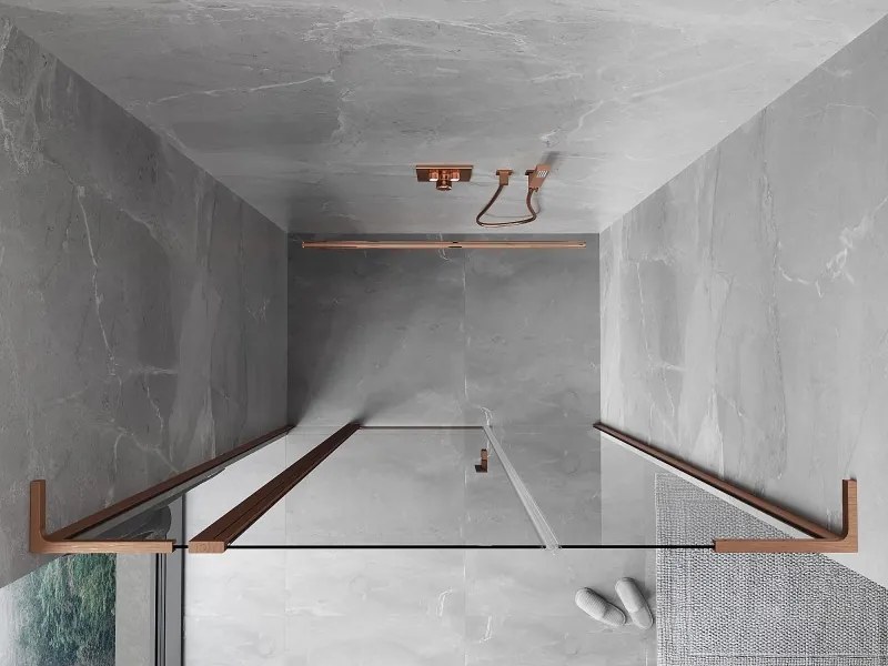 Mexen, Mexen Mist L Otočné sprchové dveře 145 cm, transparentní, broušená měď - 8A4L-145-001-65-00