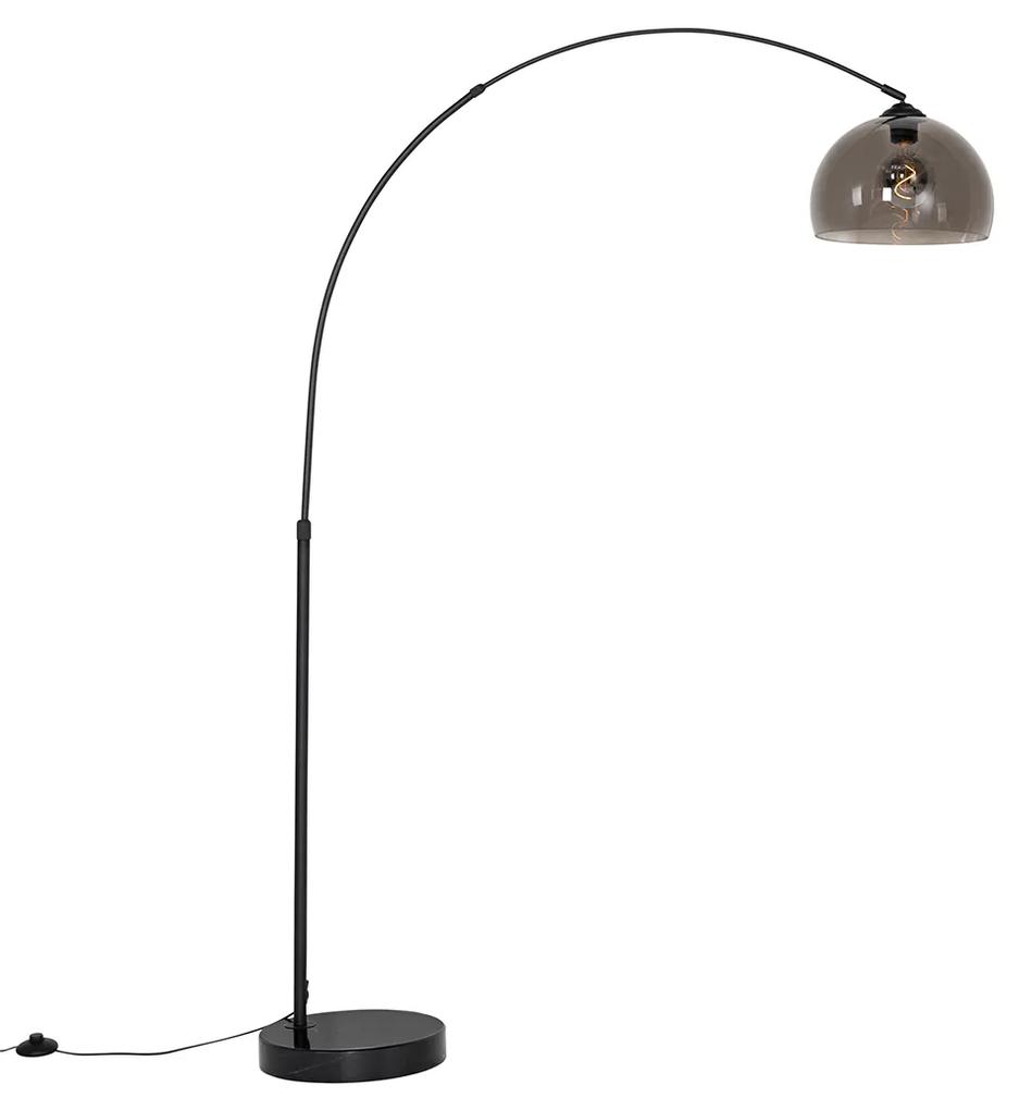 Moderní oblouková lampa černá s kouřovým sklem - Arc
