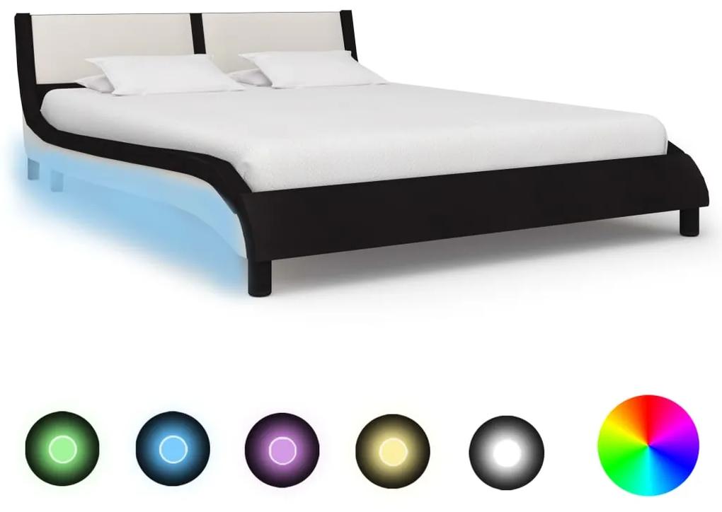 vidaXL Rám postele s LED světlem černobílý umělá kůže 120 x 200 cm