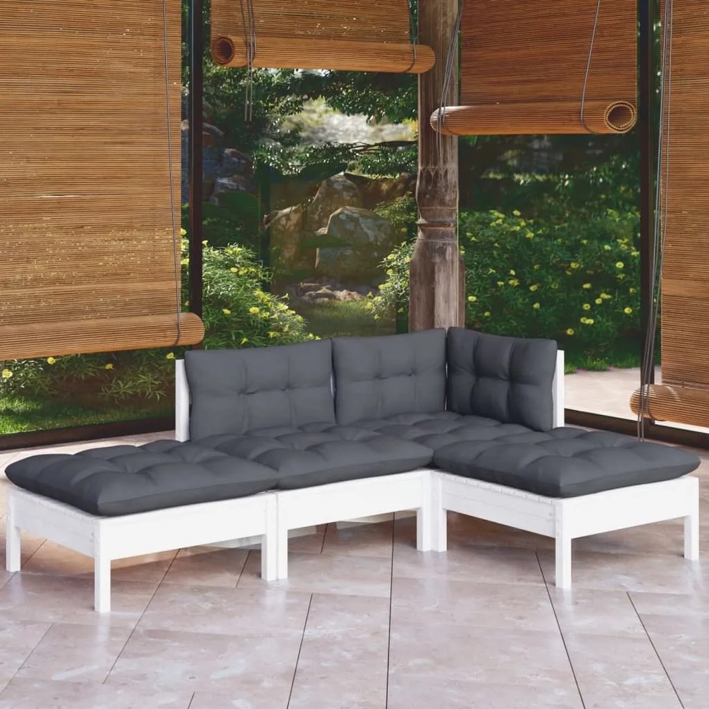 vidaXL 4dílná zahradní sedací souprava s poduškami masivní borovice [3096290] Barva: Krémová a antracitová
