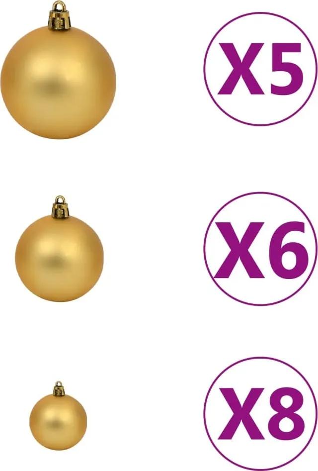 vidaXL Umělý vánoční stromek s LED a sadou koulí 120 cm [3077546] Barva: zlatá