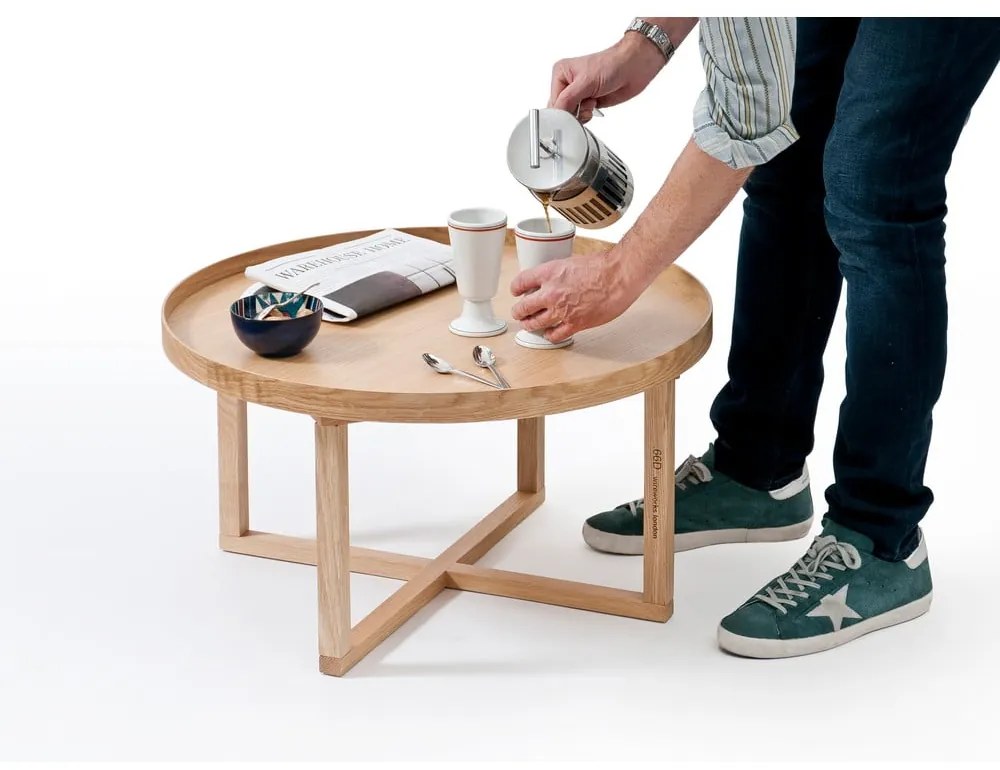 Kulatý dřevěný stolek z dubového dřeva Wireworks Round, Ø 66 cm
