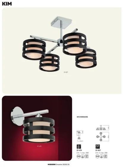 Redo 01-627 - Lustr na tyči KIM 4xE14/28W/230V lesklý chrom/černá