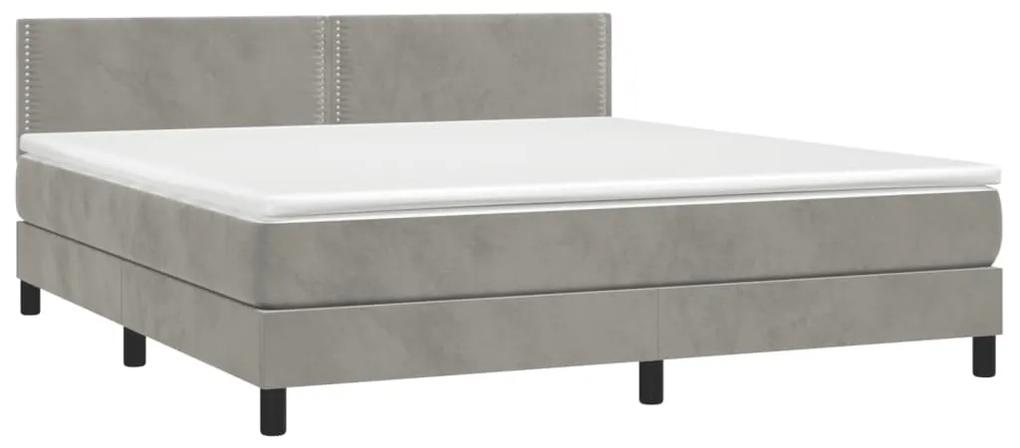Box spring postel s matrací a LED světle šedá 180x200 cm samet,  3134357