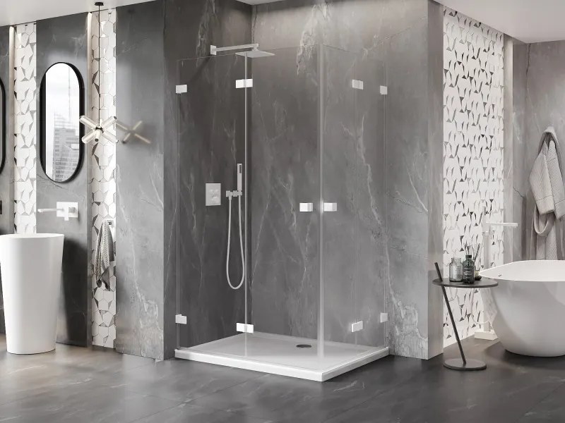 Mexen Lunar-F Duo, skládací sprchový kout 100 x 85 cm, 8mm čiré sklo, bílý profil, 836-100L-085P-20-00