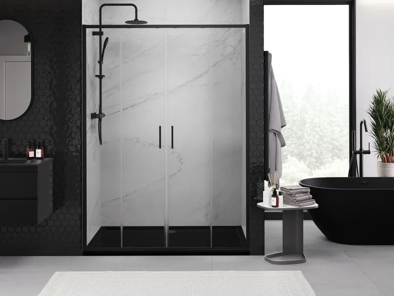 Mexen Exo dvojité posuvné sprchové dveře 150 cm, transparentní, černé - 8152-150-000-70-00