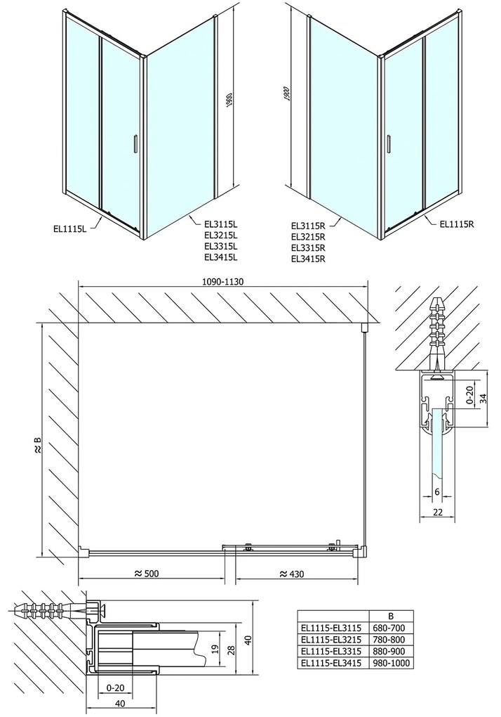 Polysan EASY LINE obdélníkový sprchový kout 1100x700mm, čiré sklo L/P varianta EL1115EL3115