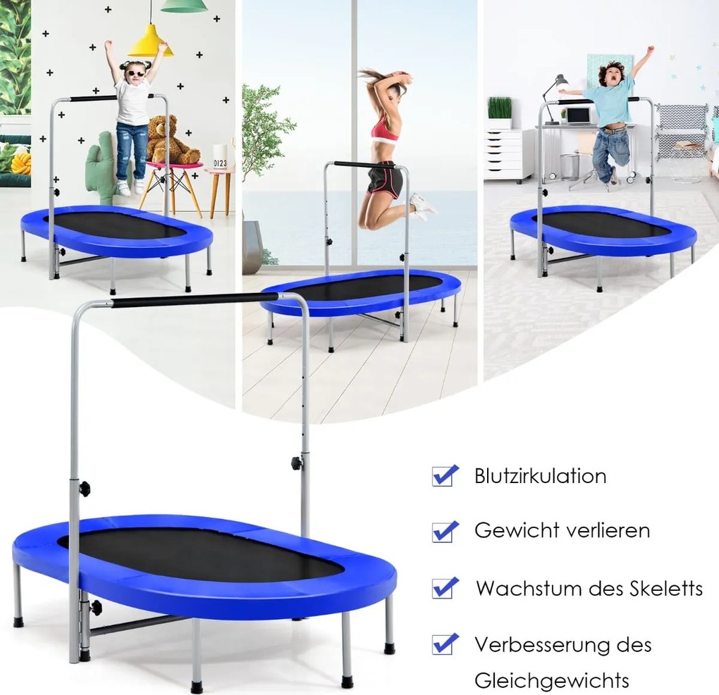 Costway Trampolína pro 2 osoby s výškově nastavitelným madlem mini trampolína