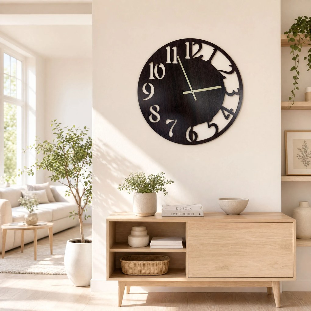 dřevo života Nástěnné hodiny CLOCK Zvolte barvu dekoru: Ořech, Zvolte velikost hodin (cm): 60x60, Barva ručiček: Černé