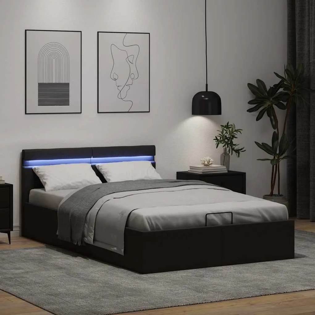 Rám postele LED s úložným prostorem černý umělá kůže 120x200 cm 285542