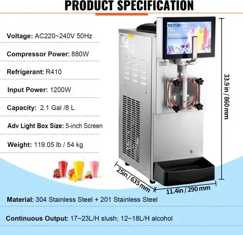 8 l Single Bowl Komerční Slushy Stroj Margarita Smoothie Mražený nápoj