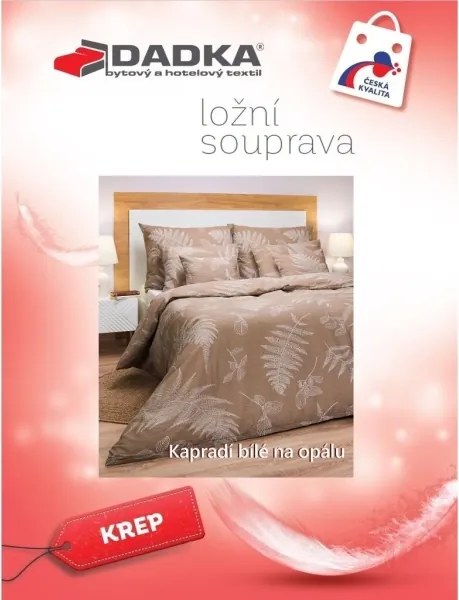 DADKA Povlečení krep Kapradí bílé na opálu 140x200, 70x90 cm