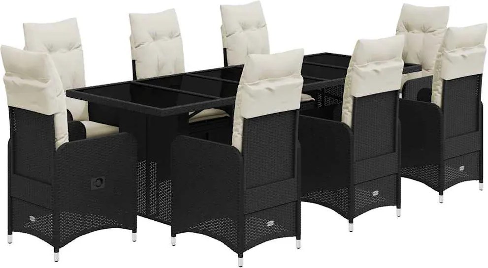 9dílný zahradní bistro set s poduškami černý polyratan 3277274