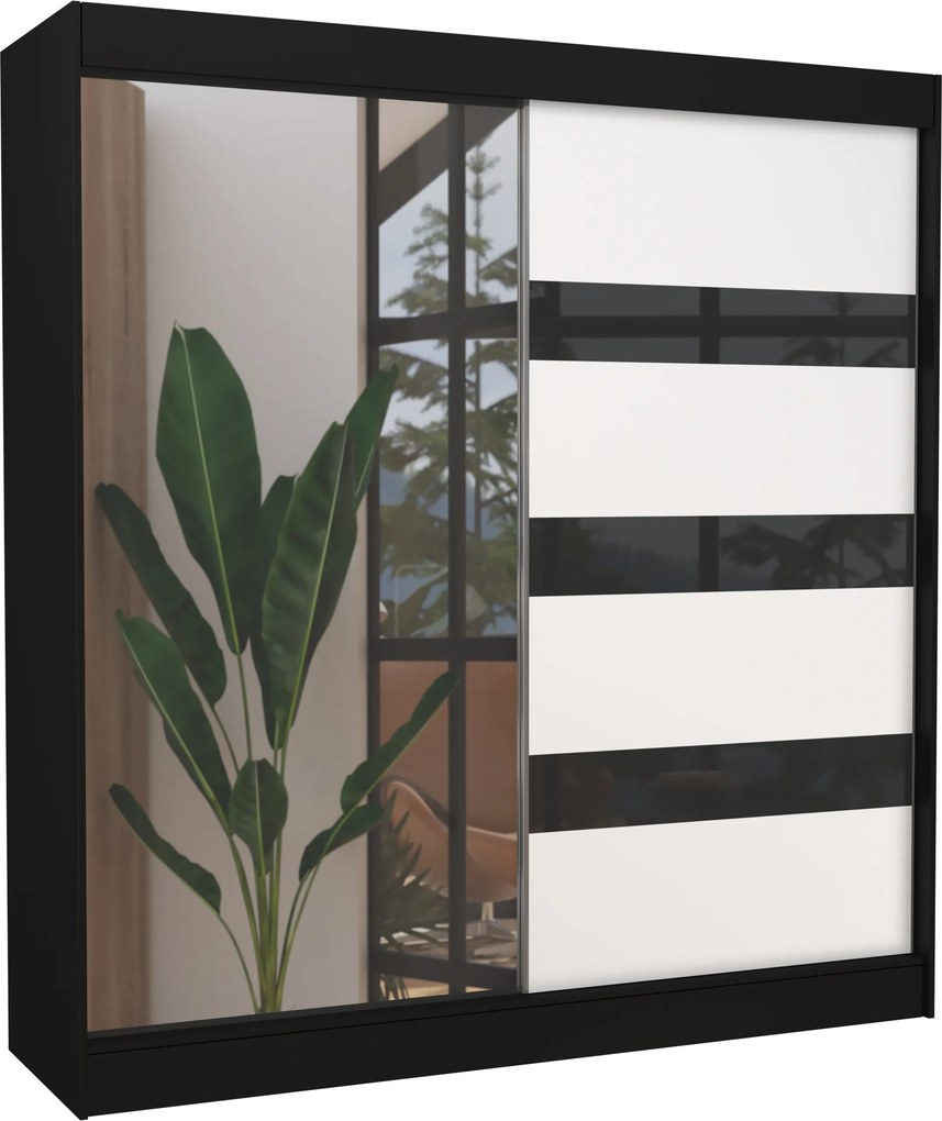 ADRK Furniture Posuvná skříň se zrcadlem a lacobelem TOURA 200 ADRK-SW-TOU-BWBL-200