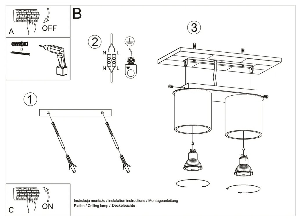 Stropní svítidlo Orbis, 2x bílé kovové stínítko