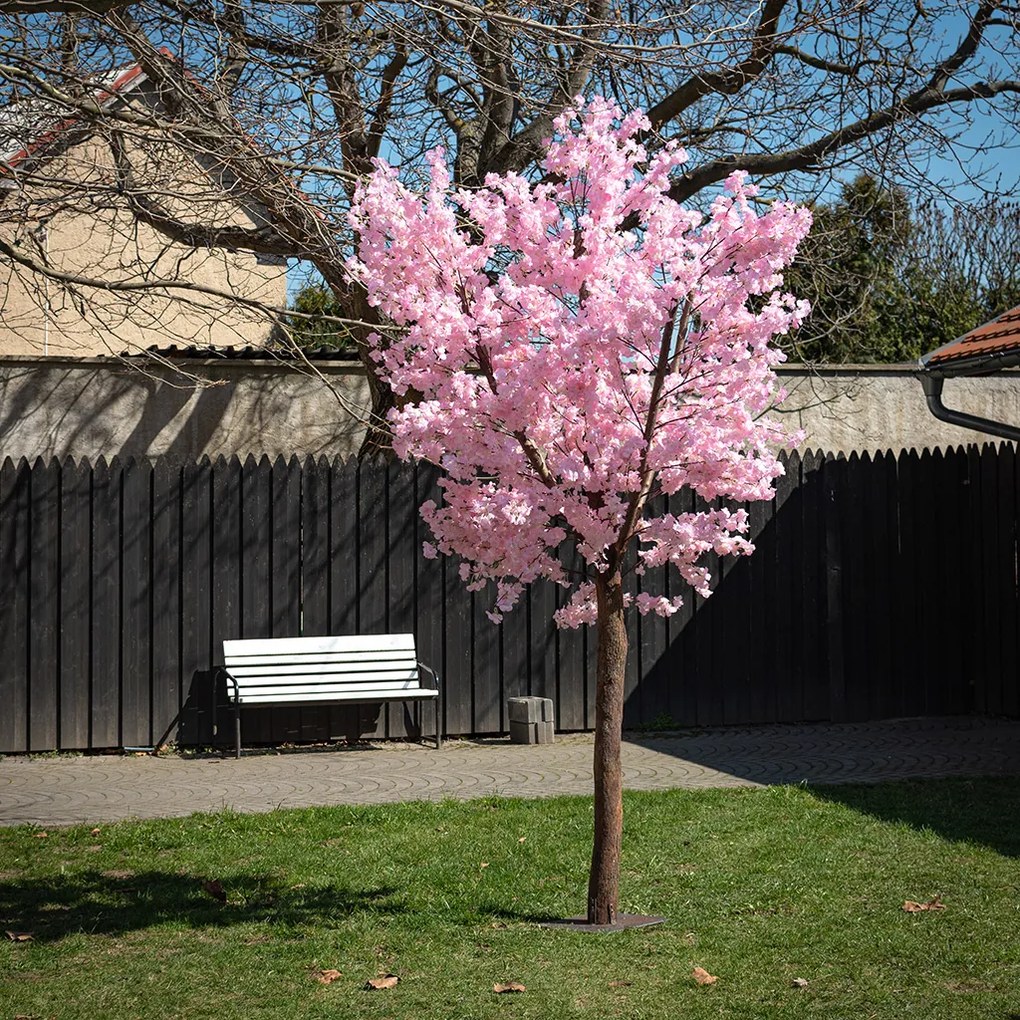 3D umělý strom Sakura 300 × 200 cm, růžová dekorace, IP44 venkovní, kov a plast