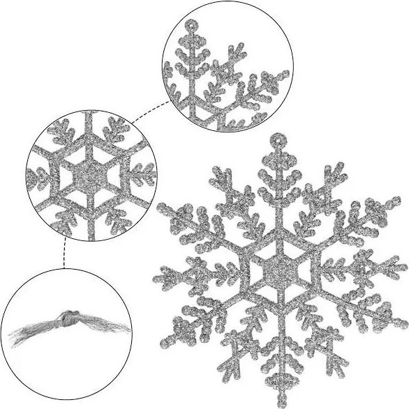 Vánoční ozdoby - Sněhové vločky se třpytkami 12cm, stříbrné, sada 3ks