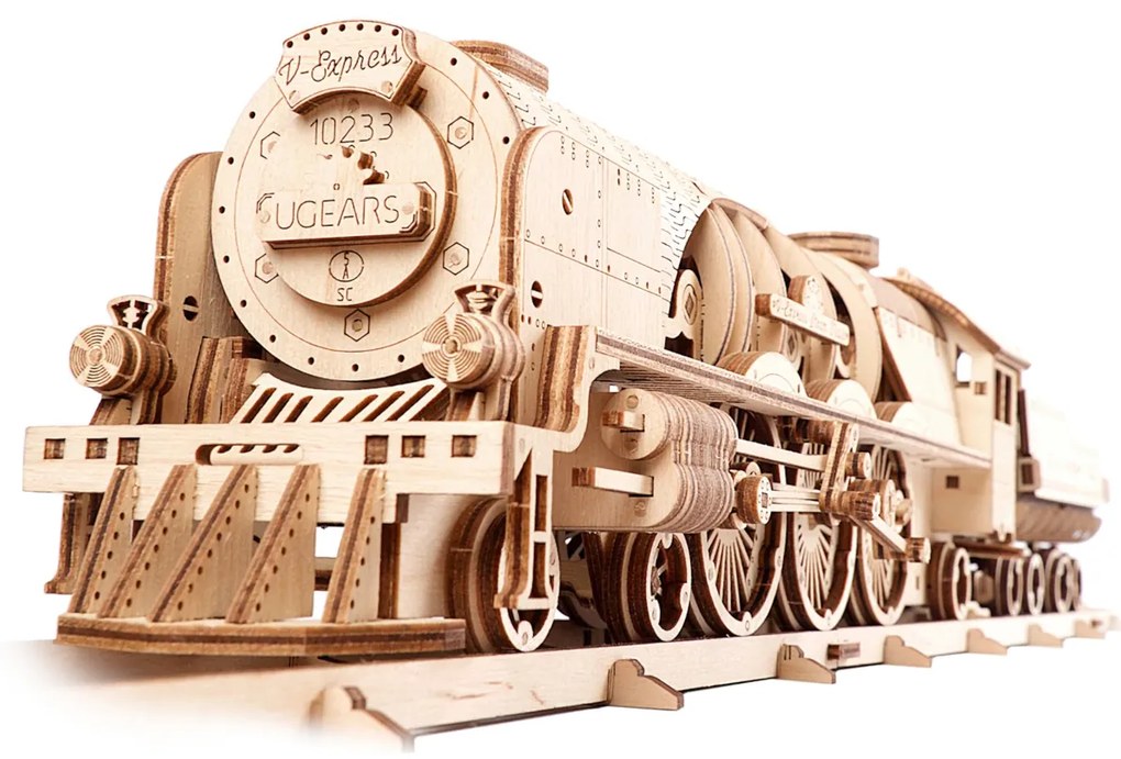Ugears 3D dřevěné mechanické puzzle V-Express parní lokomotiva 4-6-2 s tendrem