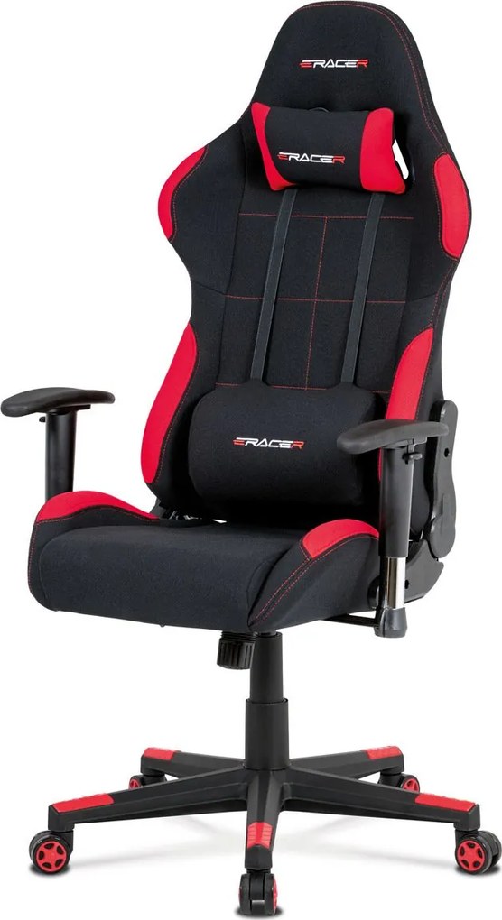 Autronic Kancelářská židle, houpací mech., černá + červená látka, plastový kříž KA-F02 RED