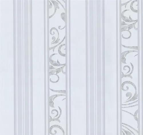 Vliesové tapety na zeď Graziosa 42120-10, pruhy ornamentem bílo-šedé, rozměr 10,05 m x 0,53 m, P+S International