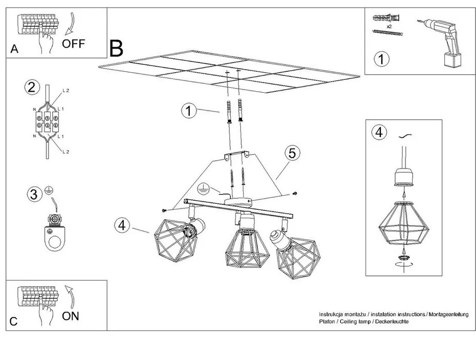 Černé stropní svítidlo ø 10 cm Varpu – Sollux