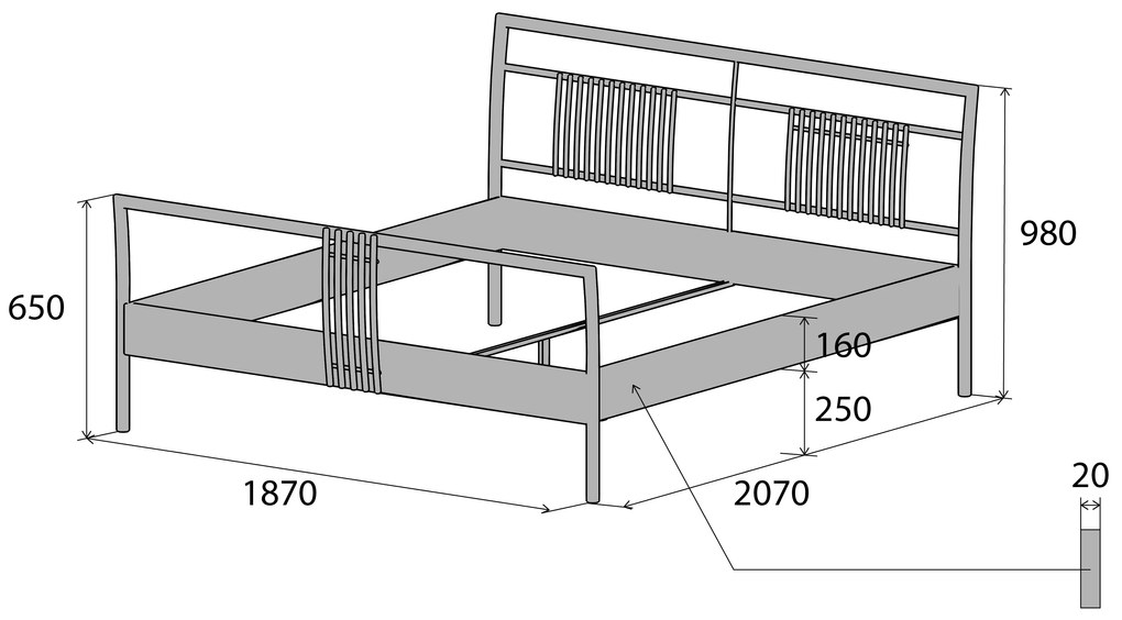 Nábytek ATIKA s.r.o. Kovová postel TEK 1 Povrchová úprava: na přání dle RAL, Rozměr: 200 x 200 cm