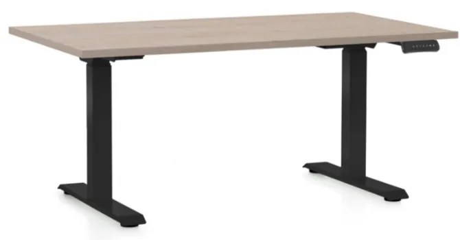 Výškově nastavitelný stůl OfficeTech D, 140 x 80 cm, černá podnož, dub