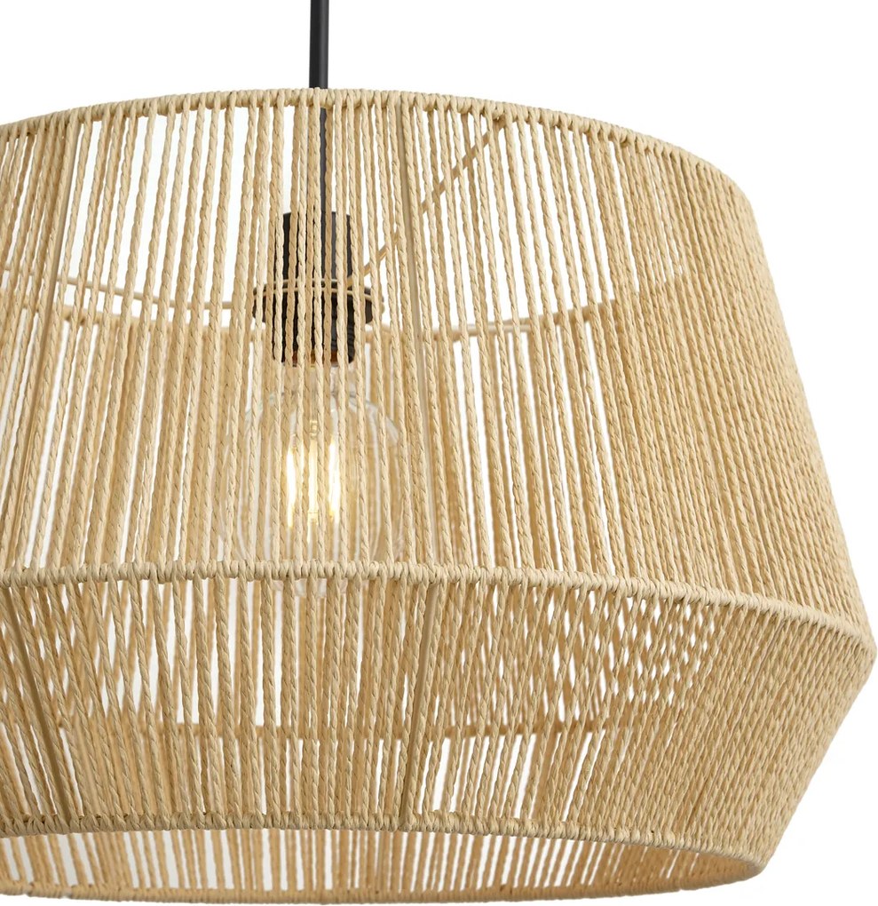 Hanglamp zwart met beige papieren touw kap 50/50/30 - Combi 1