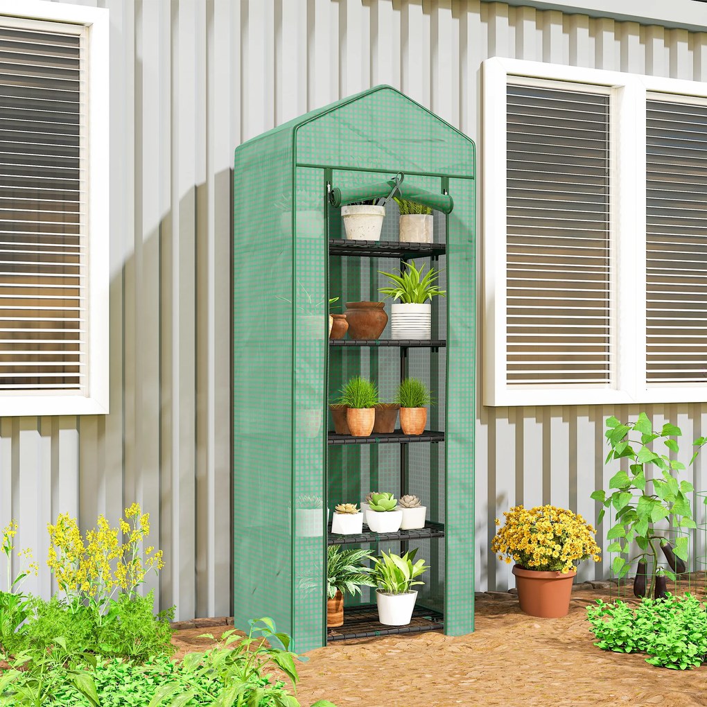 Outsunny Mini skleník na květiny nebo zeleninu, ocel, plast, 69L x 49W x 193H cm, zelený
