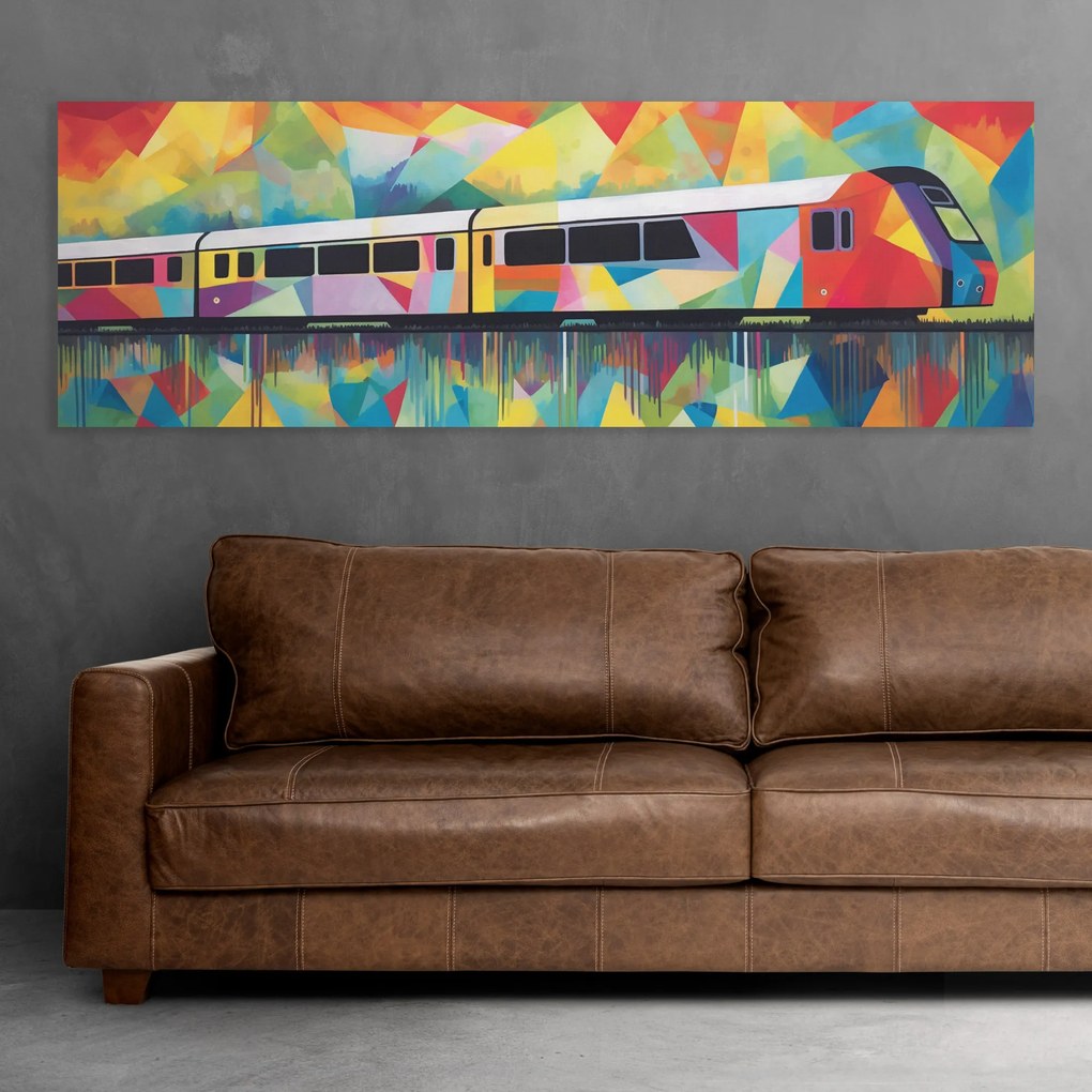 Obraz na plátně - Příměstský vlak s abstraktním pozadím FeelHappy.cz Velikost obrazu: 210 x 70 cm