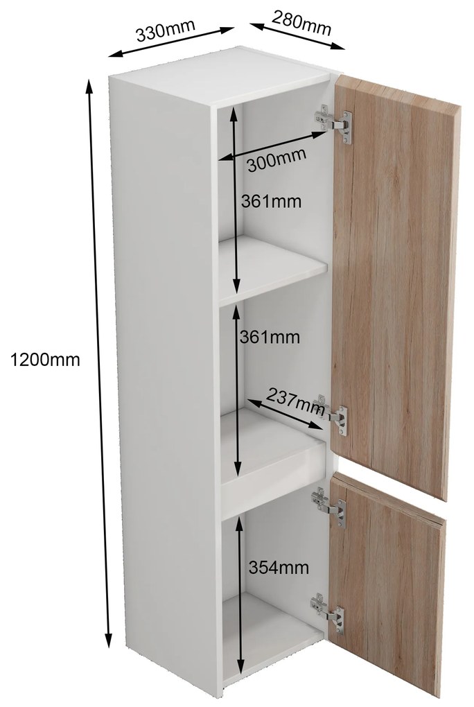 Vysoká závěsná koupelnová skříňka Houseland Nivra dub/bílá