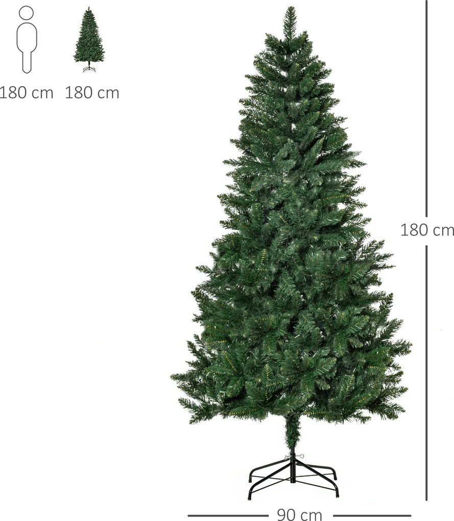HOMCOM Umělý vánoční stromek 180 cm umělá borovice se 724 větvemi kovový stojan pro interiér