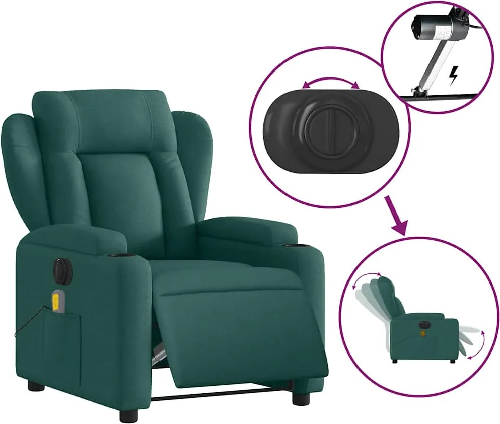 Elektrické masážní polohovací křeslo tmavě zelené textil 3204476