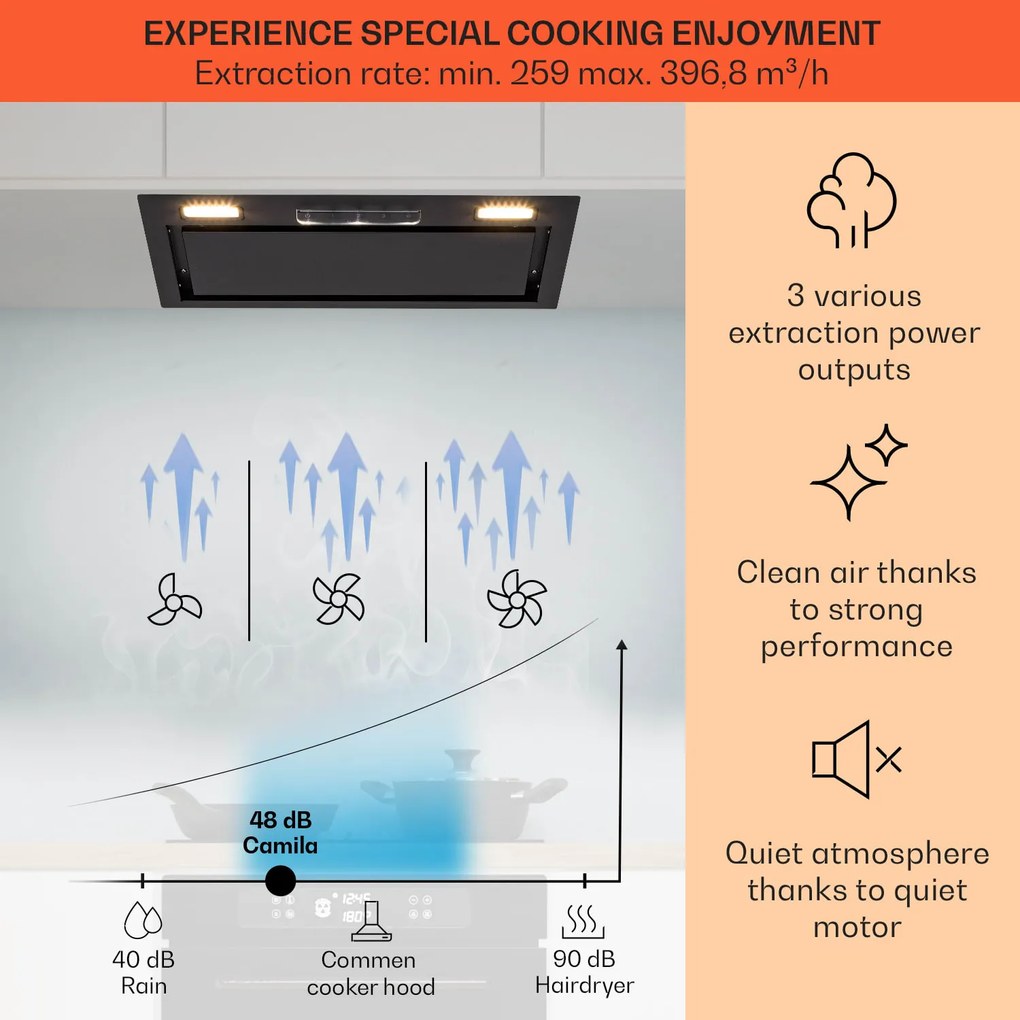 Klarstein Digestoř Camila vestavná 52 cm 397 m³/h LED Touch nerezová ocel