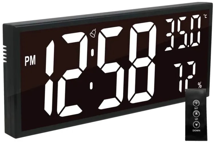 JVD Digitální černé nástěnné hodiny s LED podsvícením bílé číslice JVD DH309.1