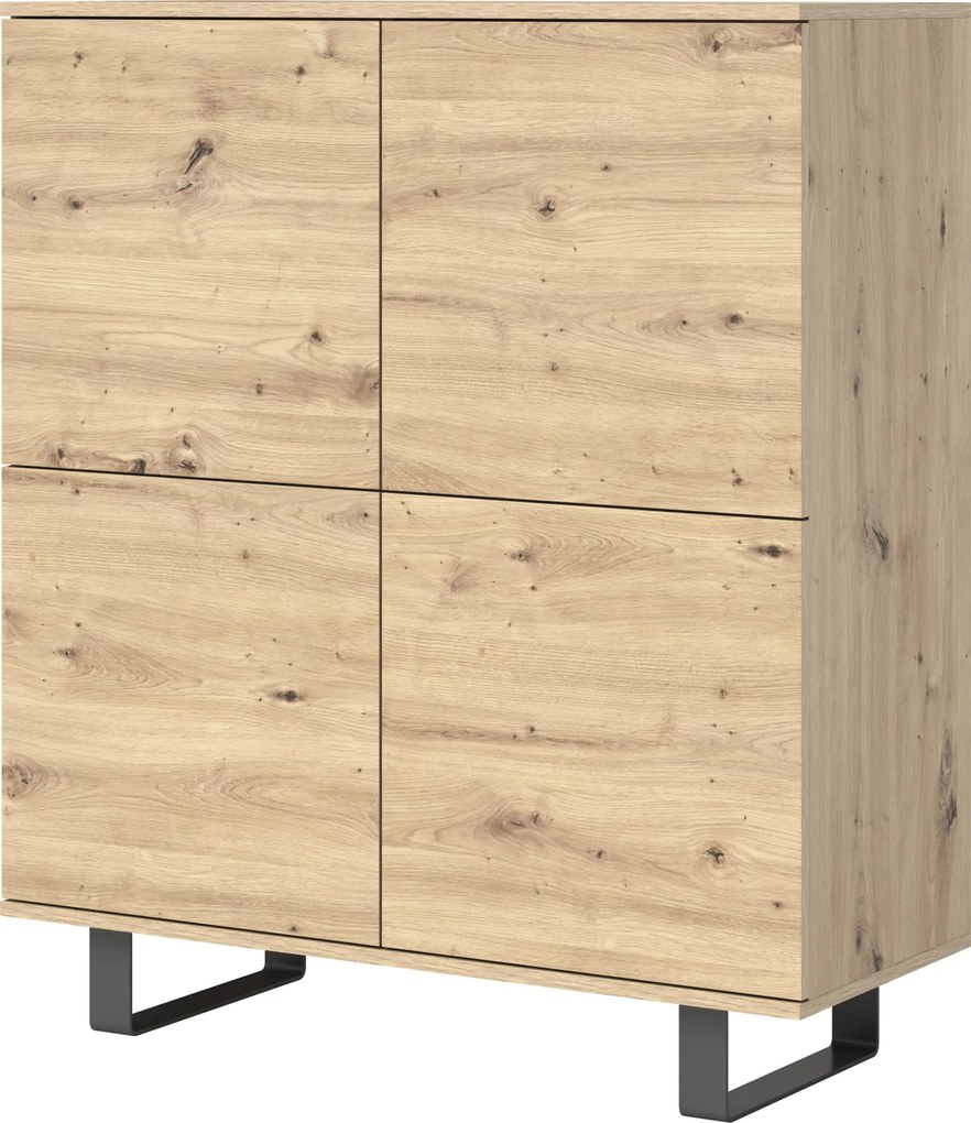 Eka Komoda s kovovými nohami EMI 4D 100 cm Barva dřeva: Dub Artisan + Černá