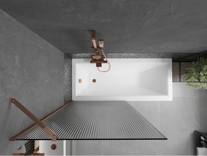 Mexen Next, vanová zástěna 1-křídlová 90 x 150 cm, fixní křídlo, 6 mm sklo s pruhy, růžové zlato profil, 895-090-000-00-09-60