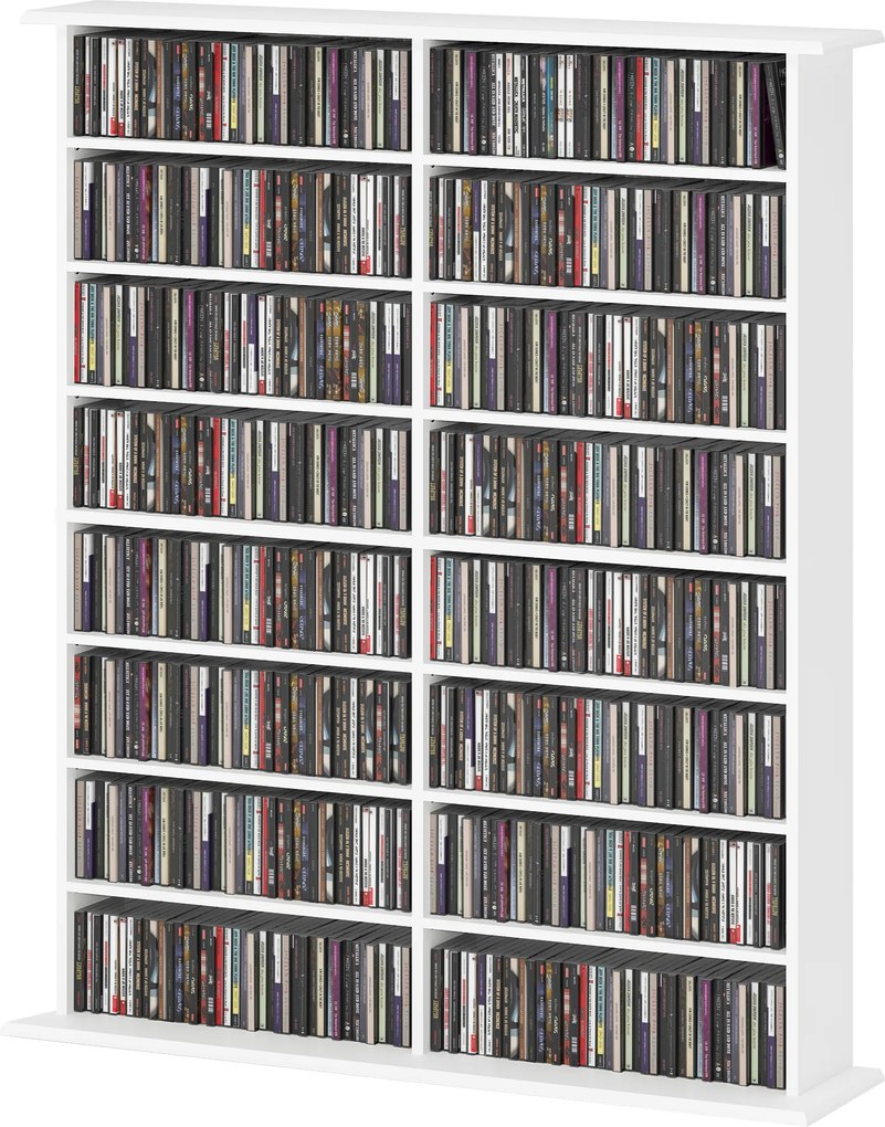 HOMCOM Úložný prostor na CD a DVD, multimedia úložná jednotka se 16 přihrádky a 12 nastavitelnými policemi, maximální kapacita 720 CD/396 DVD a Blu-r…