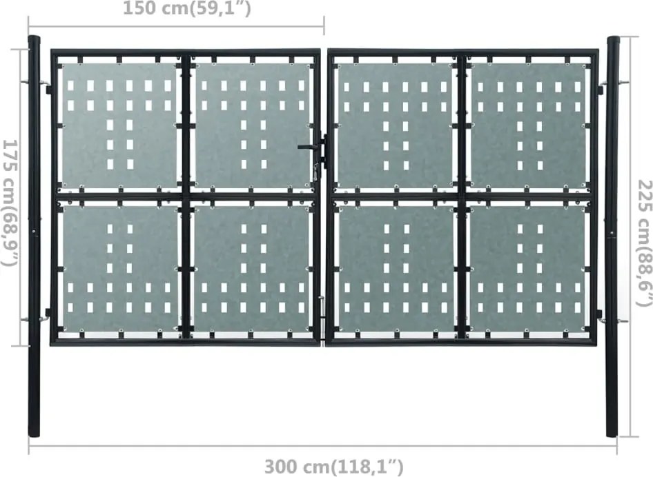 vidaXL Černá jednokřídlá plotová brána 300 x 225 cm [141694] Barva: Černá