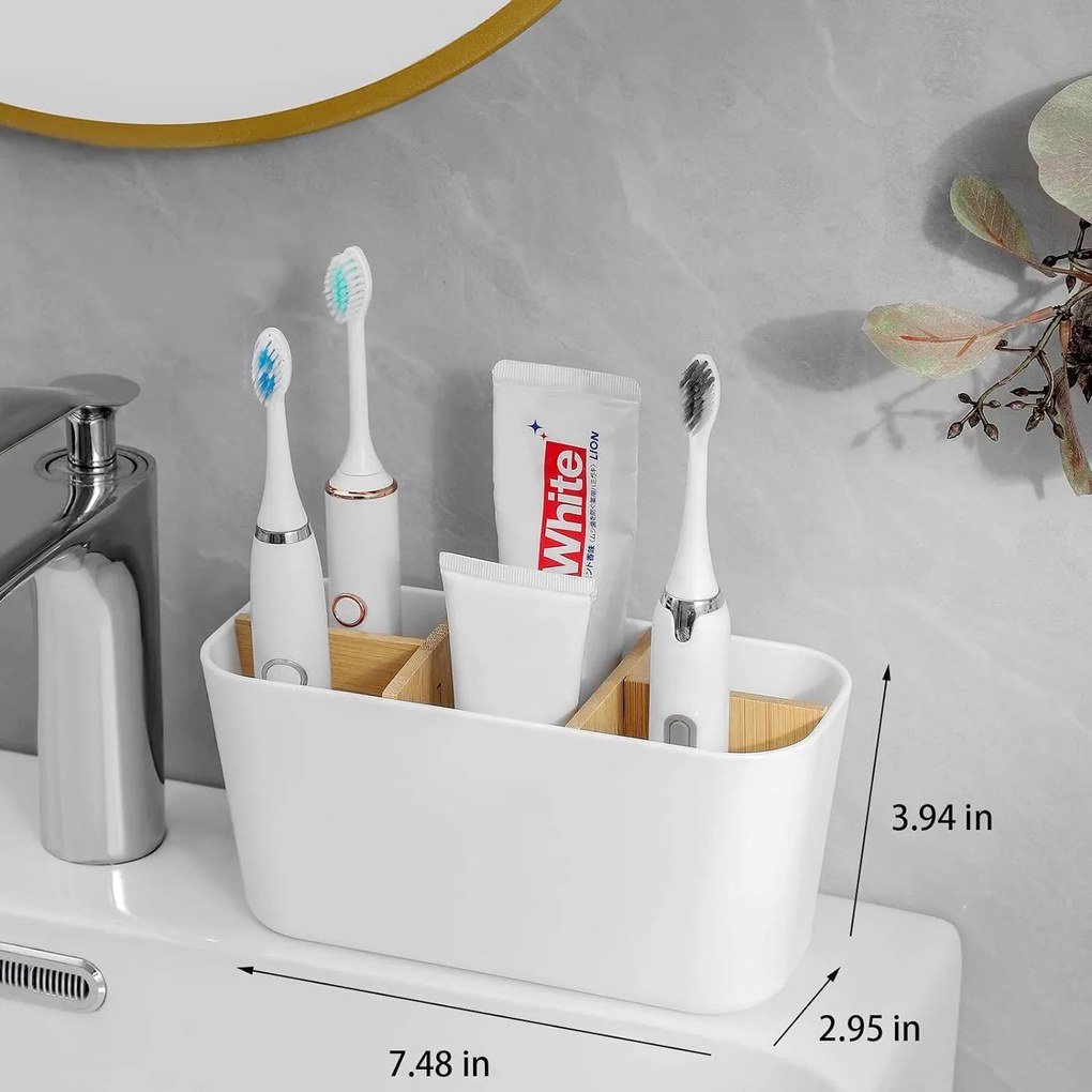 Arte Regal Organizér s bambusovými přepážkami, stojan na kartáčky, bílý OVEL