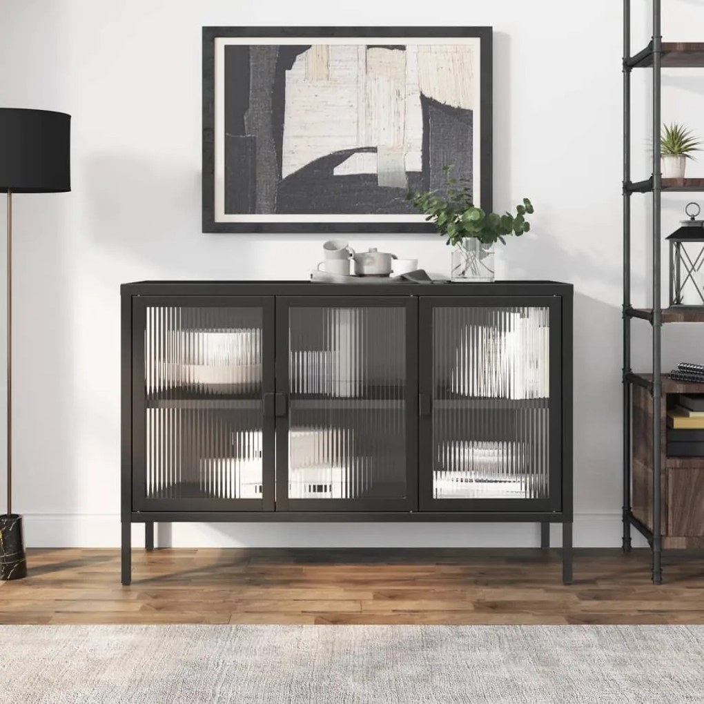Příborník Černý 105 X 35 X 70 Cm Sklo A Ocel