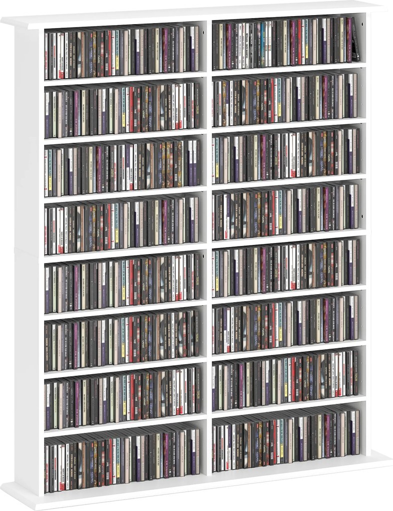 HOMCOM Úložný prostor na CD a DVD, multimedia úložná jednotka se 16 přihrádky a 12 nastavitelnými policemi, maximální kapacita 720 CD/396 DVD a Blu-r…