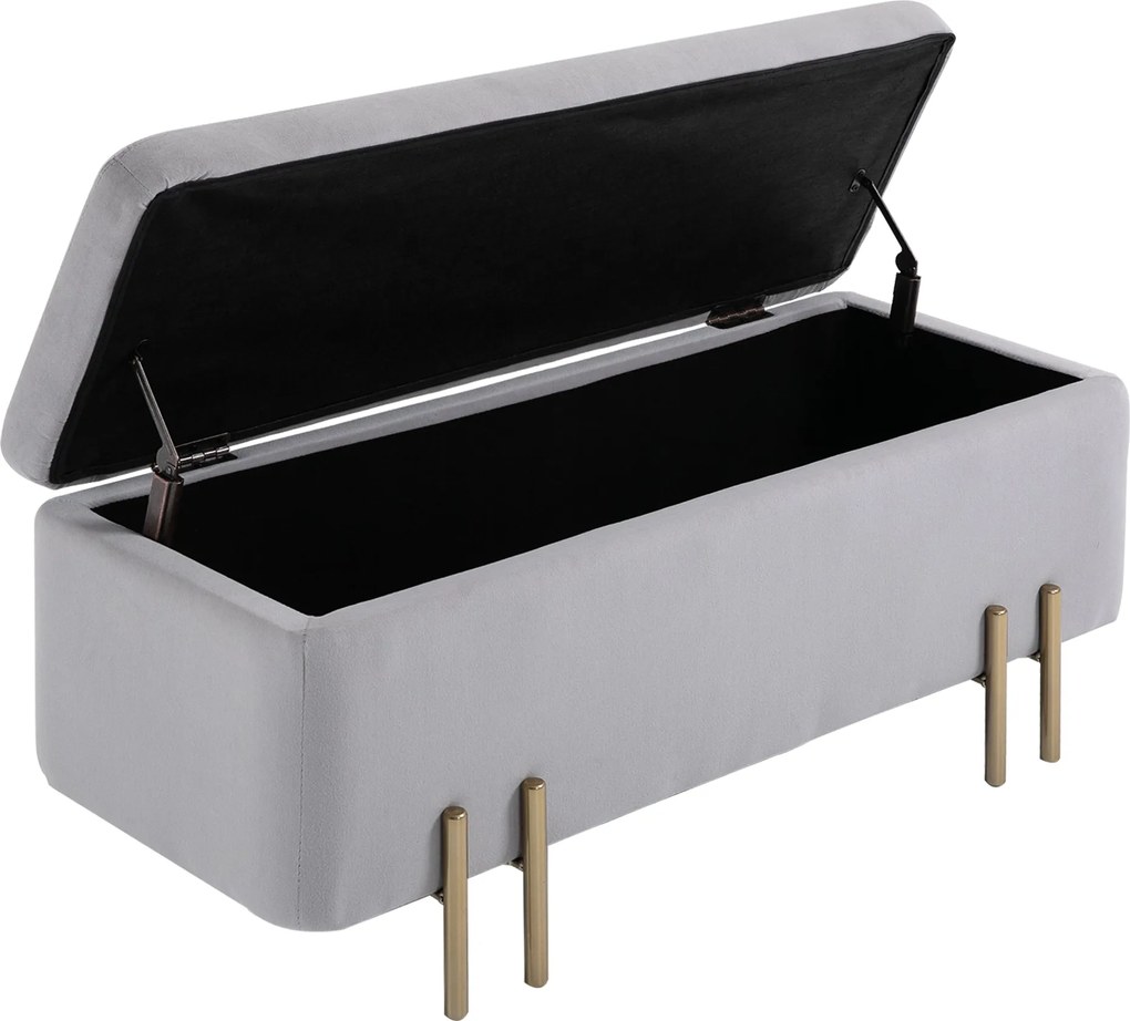HOMCOM úložný otoman s potahem, 70L, s kovovými nohami do vstupu a obývacího pokoje, 100x40x42 cm, světle šedý | Aosom