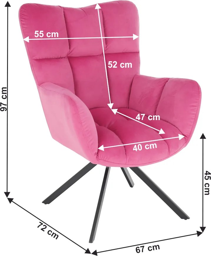 Designové otočné křeslo, růžová Velvet látka / černá, KOMODO