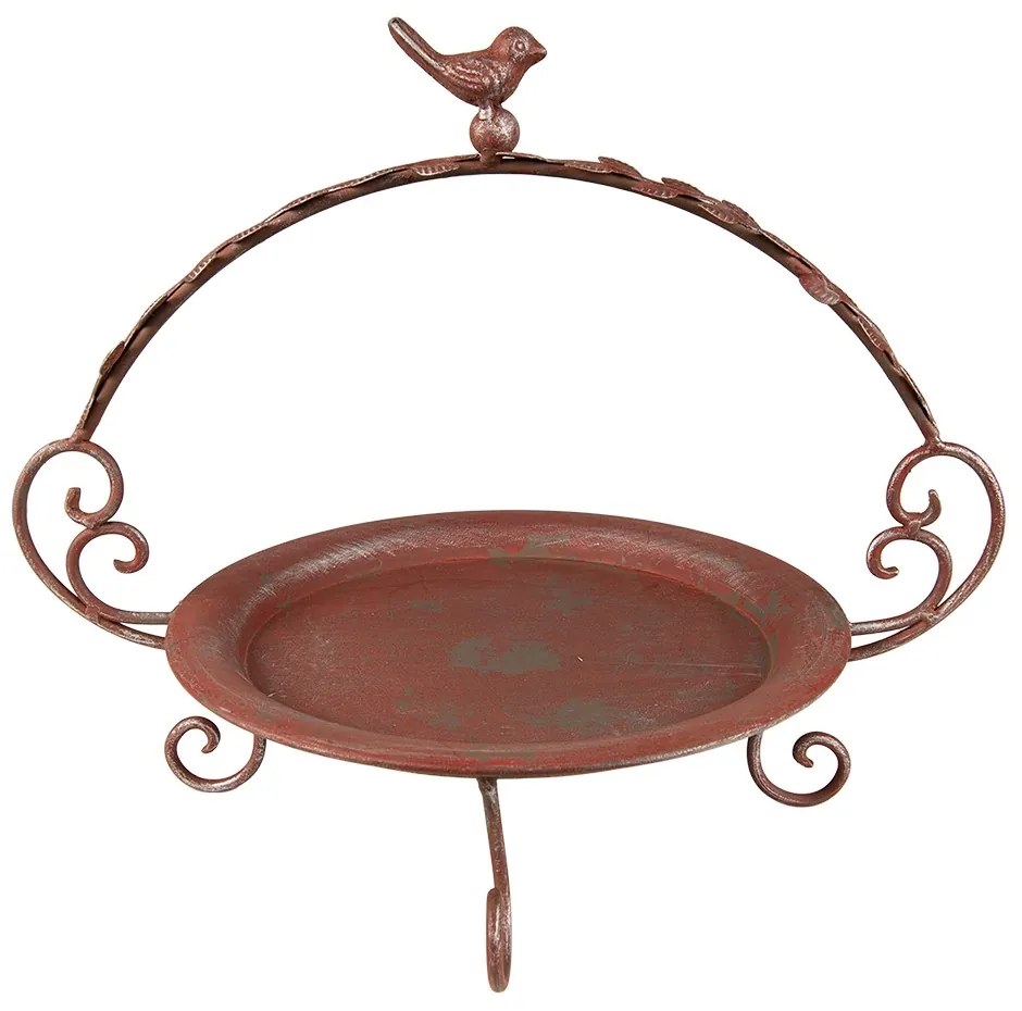 Červeno-zelený kovový etažér s ptáčkem - 35*27*30 cm