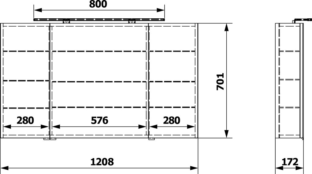 Sapho Sapho, RIWA galerka s LED osvětlením, 121x70x17cm, 3x dvířka, bílá lesk, RIW120-0030