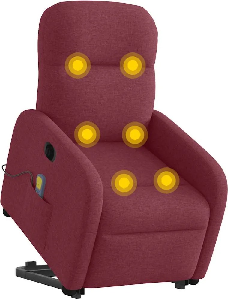 Elektrické zvedací masážní polohovací křeslo vínové textil 3303005