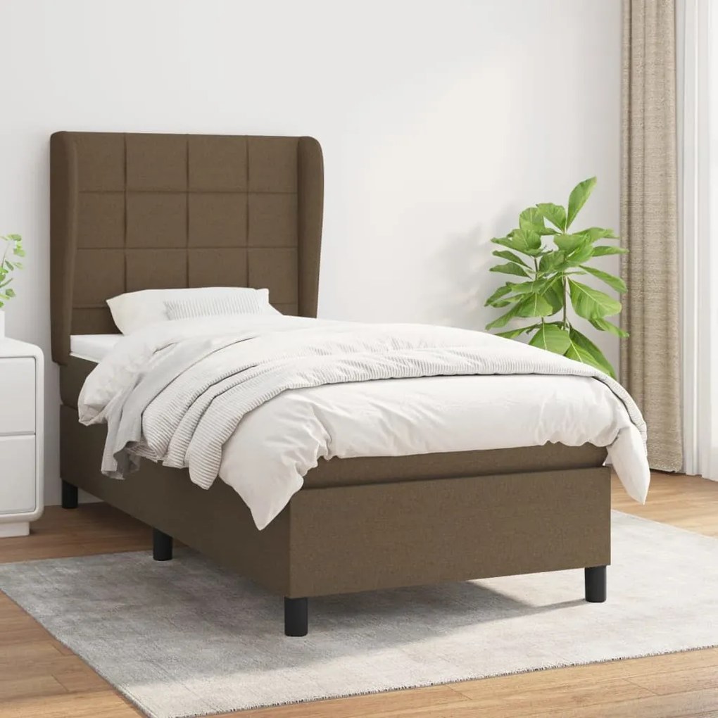 Box Spring Postel S Matrací Textil Tmavě Hnědá - Prošívaný design / 100 x 200 cm
