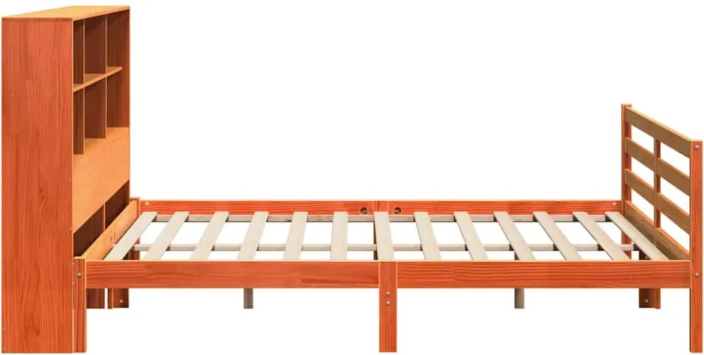Postel s knihovnou bez matrace hnědá 200 x 200 cm masivní dřevo 3321921