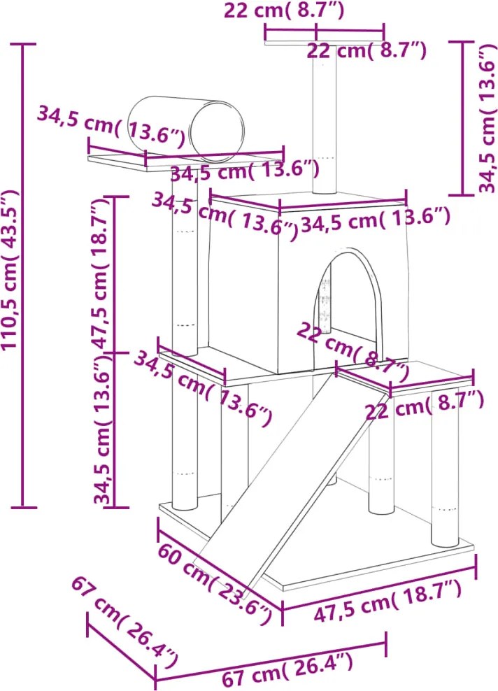 Škrabadlo pro kočky se sisalovými sloupky tmavě šedé 110,5 cm 172063
